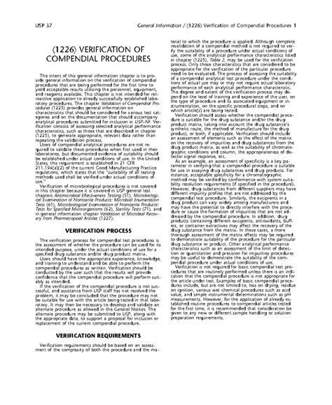Usp 1226 Verification Of Methods Usp 37 General Information 〈 1226 〉 Verification Of