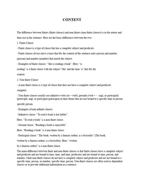 Finite And Non Finite Clause Pdf Language Arts And Discipline
