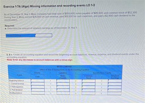 Solved Exercise 1 7A Algo Missing Information And Chegg Com