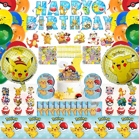 포켓몬 생일 파티 장식 세트 피카추 호일 풍선 케이크 토퍼 일회용 식기 접시 냅킨 배경 아이 소년 Aliexpress