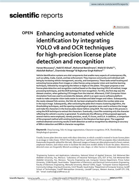 Pdf Enhancing Automated Vehicle Identification By Integrating Yolo V8