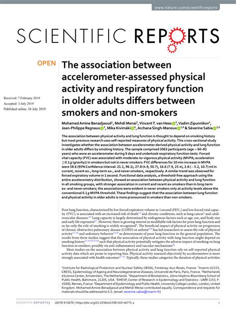 Pdf The Association Between Accelerometer Assessed Physical Activity And Respiratory Function