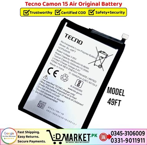 Tecno Camon Air Original Battery Price In Pakistan Fast Secure