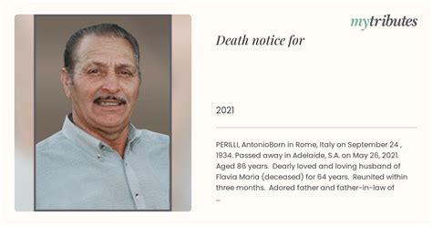 Antonio Perilli Death Notices Adelaide My Tributes