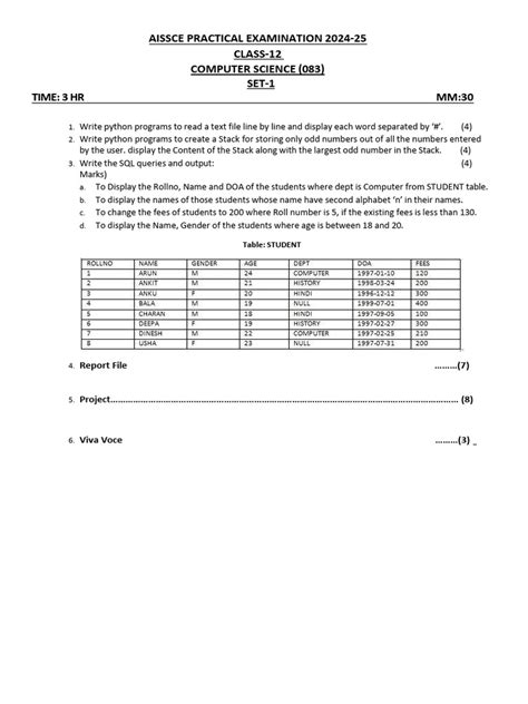 Aissce Practical Examination 2024 Set 1 Pdf Computer Data Software Engineering