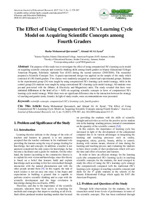 Pdf The Effect Of Using Computerized 5es Learning Cycle Model On Acquiring Scientific