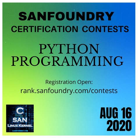 An Advertisement For The Sanfoundary Certificate Contest On Python Programming August 16 2020