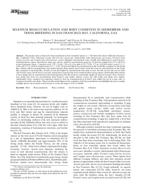 Pdf Selenium Bioaccumulation And Body Condition In Shorebirds And