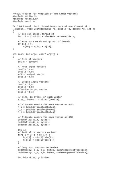 Cuda Program For Addition Of Two Each Thread Takes Care Of One