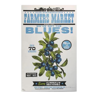 Blueberry Farmers Market Letterpress Poster Igloo Letterpress