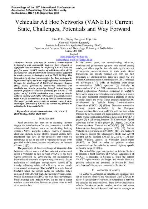 Pdf Vehicular Ad Hoc Networks Vanets Current State Challenges