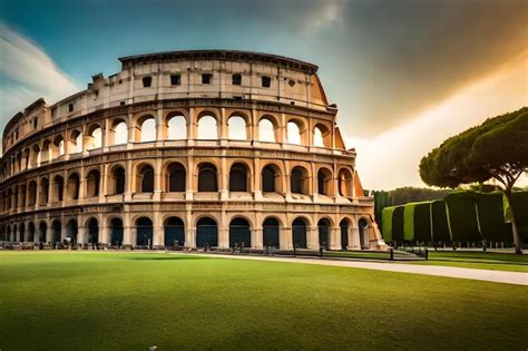 Premium Photo The Roman Structure Of Roman Structure Is A Green Lawn With A Green Hedge In