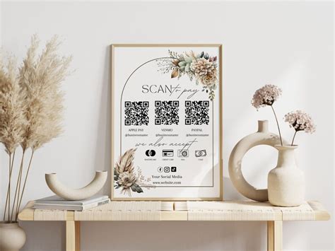 Boho Pampas Grass Qr Code Scan To Pay Template Qr Code Payments Template Scan To Pay Canva