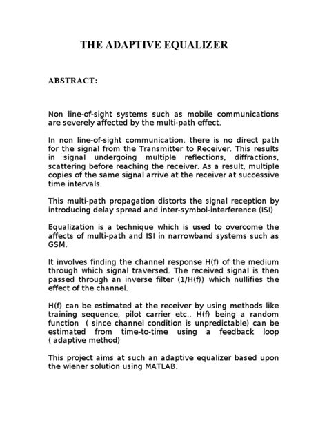 The Adaptive Equalizer Abstract Download Free Pdf Equalization
