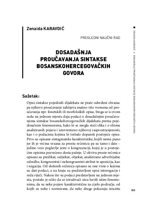(PDF) DOSADAŠNJA PROUČAVANJA SINTAKSE BOSANSKOHERCEGOVAČKIH GOVORA