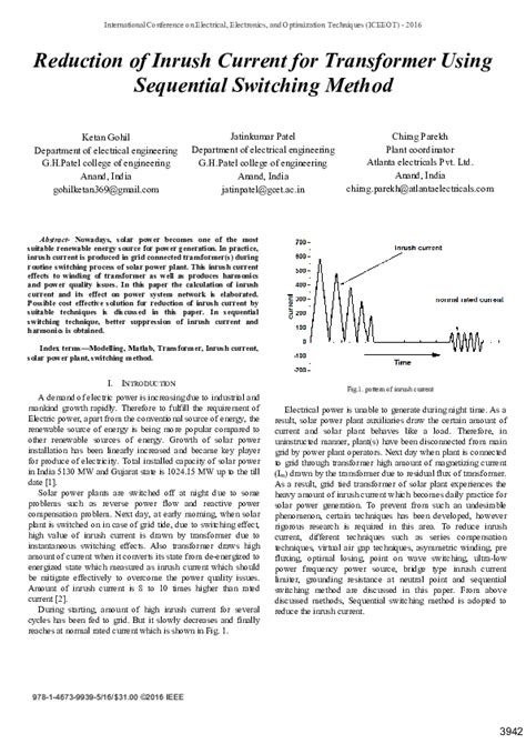 Pdf Reduction Of Inrush Current For Transformer Using Sequential Switching Method