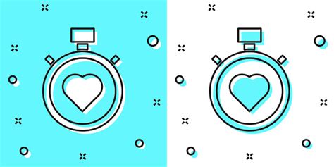 녹색과 흰색 배경에 격리 된 중앙 스톱 워치 아이콘의 블랙 라인 하트 발렌타인 임의동적 모양 벡터 가능성에 대한 스톡 벡터 아트