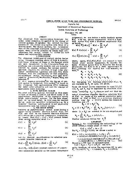 Pdf Control System Design Using Pade Approximation Technique