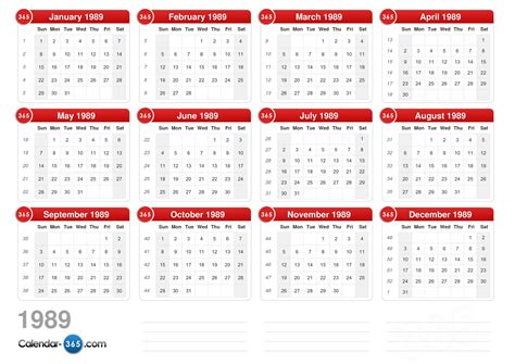 1989 Calendar
