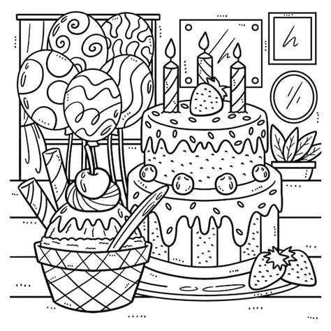 아이 들을 위한 생일 풍선 절연 색칠 페이지 프리미엄 벡터