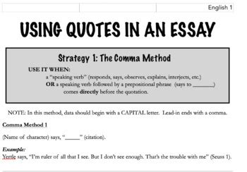 Using Quotes In An Essay Handout By Fiat Creations Tpt