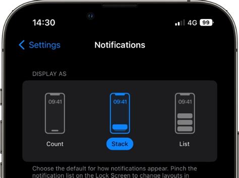 how to switch between stack list and count views for lock screen