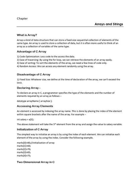 Array In C Pdf String Computer Science C Programming Language