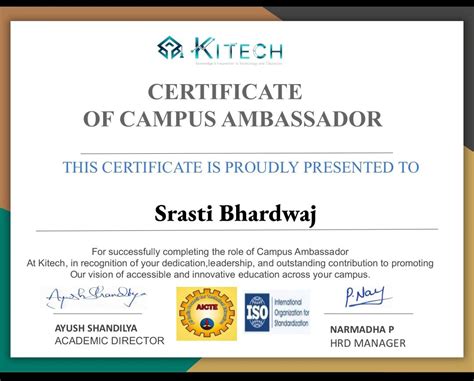 Srasti Bhardwaj On Linkedin Campusambassador Kitech Aicte Iso
