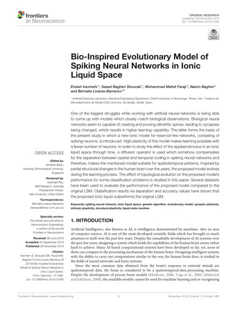 Pdf Bio Inspired Evolutionary Model Of Spiking Neural Networks In Ionic Liquid Space
