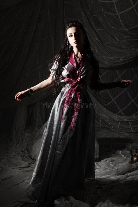 Arabian Princess Costume On Young Woman Intricate Oriental Designs Stock Image Image Of