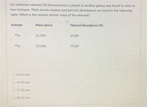 Solved An Unknown Element X Discovered On A Planet In Chegg Com