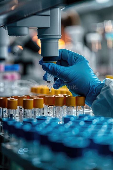 Scientist Conducting Experiment In High Tech Laboratory With Test Tubes Stock Image Image Of