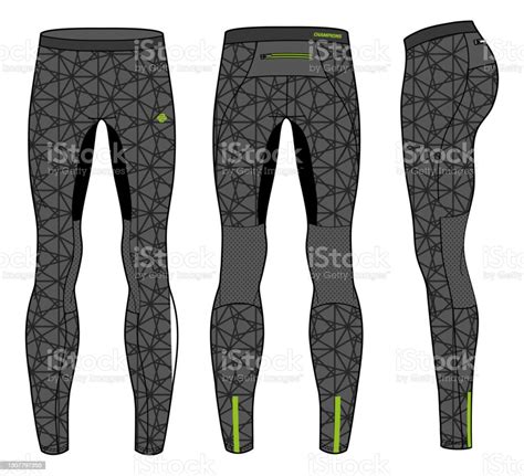 압축 스타킹 바지 디자인 벡터 템플릿 베이스 레이어 성능 하단 컨셉의 전면 및 후면 뷰로 달리기 조깅 피트니스 및 액티브 웨어 팬츠 디자인 레깅스에 대한 스톡 벡터 아트 및