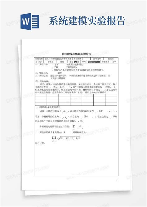 系统建模实验报告word模板下载 编号qdoykojk 熊猫办公