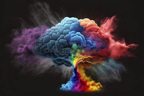 Concept Art Of A Human Brain Exploding With Knowledge And Creativity Colourful Powder Smoke