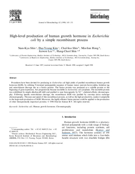 Pdf High Level Production Of Human Growth Hormone In Escherichia Coli By A Simple Recombinant
