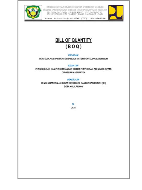 Bill Of Qauntity Boq Sr Desa Kolilanang Pdf