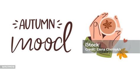 가을 분위기 인사말 카드 디자인 손에 커피 한 잔 손으로 그린 구성 글자가 있는 템플릿 가을 시즌 10월에 대한 스톡 벡터 아트 및 기타 이미지 Istock