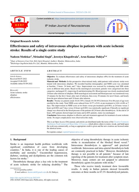 Pdf Effectiveness And Safety Of Intravenous Alteplase In Patients With Acute Ischemic Stroke