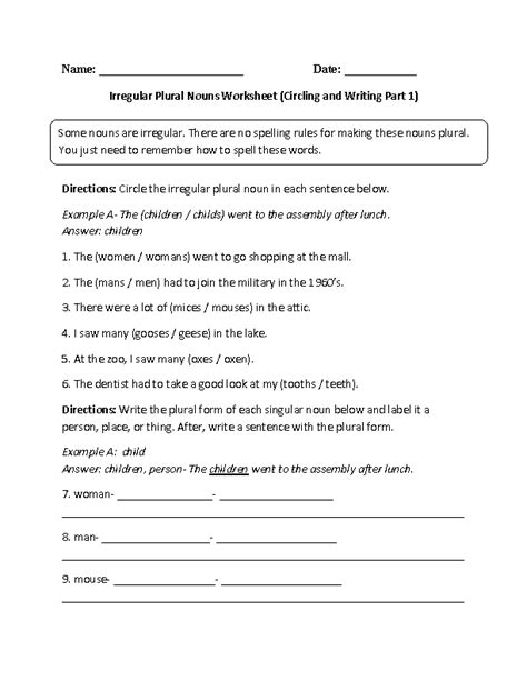 Nouns Worksheets Irregular Nouns Worksheets Worksheets Library