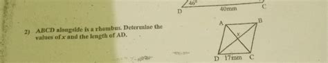 Abcd Alongside Is A Rhombus Determine The Values Of X And The Length Of