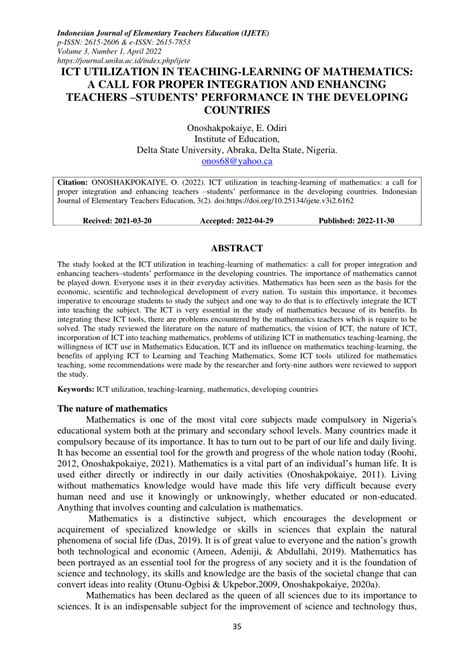 Pdf Ict Utilization In Teaching Learning Of Mathematics A Call For Proper Integration And