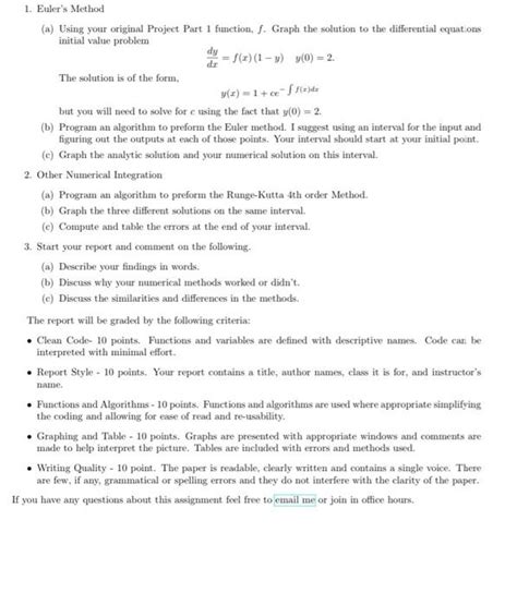 Solved Euler S Method A Using Your Original Project Chegg