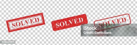 벡터 장식 템플릿 장식과 투명 한 배경 레이아웃에 대 한 해결 된 상징의 현실적인 고립 된 빨간색 고무 스탬프의 집합입니다 해결책에 대한 스톡 벡터 아트 및 기타 이미지