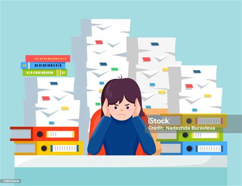 책상에서 일하는 비즈니스 우먼 종이 더미 상자 골판지 상자에 문서의 스택 바쁜 사업가 도움말 기호 서류 관료 개념 개념에 대한 스톡 벡터 아트 및 기타 이미지 Istock