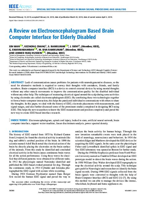Pdf A Review On Electroencephalogram Based Brain Computer Interface For Elderly Disabled