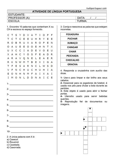Atividades X ou CH para Imprimir - Tudo Português