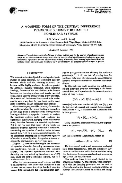 A Modified Form Of The Central Difference Predictor Scheme For Damped