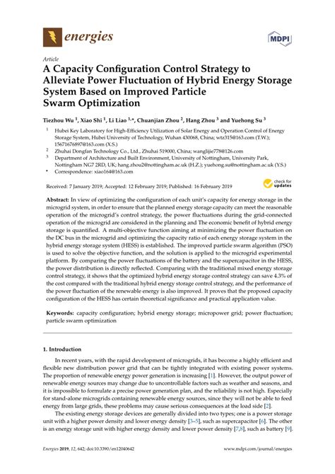 Pdf A Capacity Configuration Control Strategy To Alleviate Power Fluctuation Of Hybrid Energy