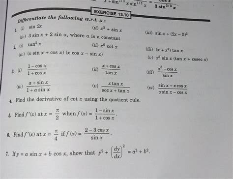 differentiate the following w r t x 1 i sin2x ii x3 sinx iii si